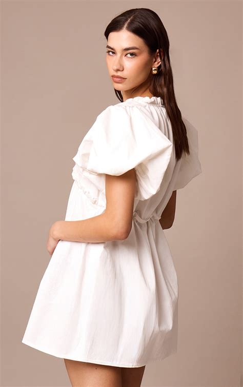 White Cotton Gathered A Line Dress Dresses Prettylittlething Uae