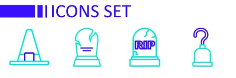 라인 해적 갈고리 Rip가 쓰여진 툼스톤 마녀 모자 아이콘을 설정합니다 벡터 가공의 인물에 대한 스톡 벡터 아트 및 기타 이미지 가공의 인물 걸이 장비 공포 무서움