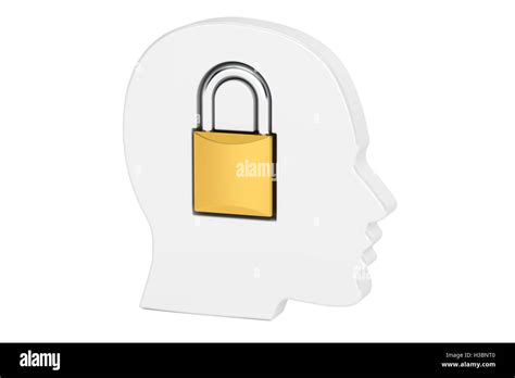 Head With Padlock 3d Rendering Isolated On White Background Stock