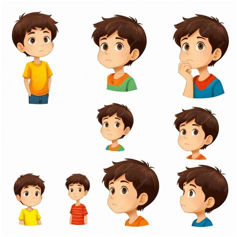Boy Thinking Vector Set White Background Isolated A High Premium Ai