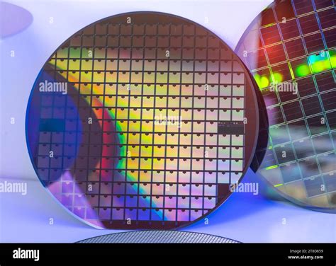 Macro Of Silicon Wafer Semiconductor With Neon Color Integrated