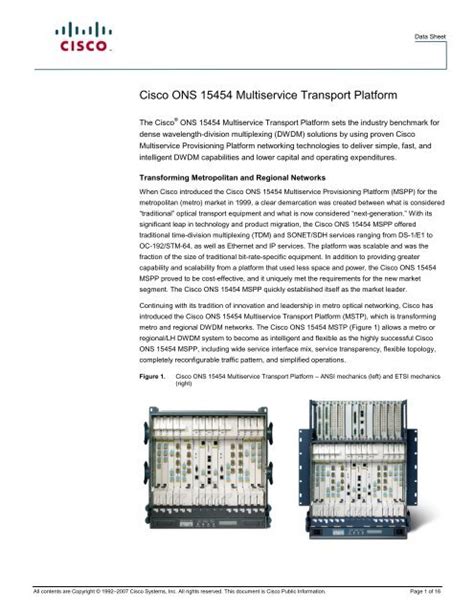 Cisco Ons 15454 Multiservice Transport Platform Spectra