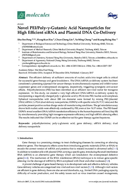 Pdf Novel Peipoly γ Gutamic Acid Nanoparticles For High Efficient