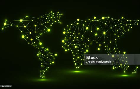 기술 다각형 세계지도 빛나는 점과 선 네트워크 연결이 있는 글로벌 지구지도 기하 도형에 대한 스톡 벡터 아트 및 기타 이미지 기하 도형 로우 폴리곤 모델링 모양