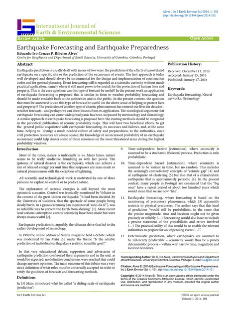Earthquake Forecasting And Earthquake Pr Pdf Artificial Neural Network Forecasting