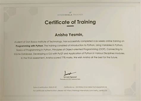 Anisha Yesmin On Linkedin This Training Was On Programing With Python From Internshalai Scored