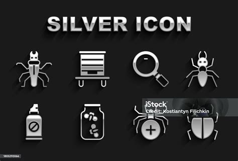 항아리에 반딧불이 벌레 개미 진드기 거미 곤충에 대한 스프레이 돋보기 흰개미 및 꿀벌 아이콘에 대한 하이브를 설정합니다 벡터 개미에 대한 스톡 벡터 아트 및 기타 이미지