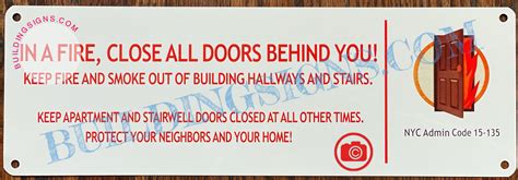 Hpd Nyc In A Fire Close All Doors White Aluminium 4x12nyc Admin