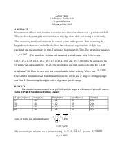 Projectile Motion Lab Report Docx Xavier Payne Lab Partner Emily Nole Projectile Motion