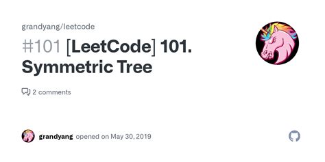 Leetcode 101 Symmetric Tree · Issue 101 · Grandyangleetcode · Github