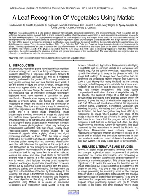 A Leaf Recognition Of Vegetables Using Matlab Pdf