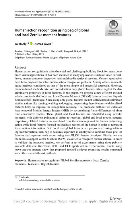 Human Action Recognition Using Bag Of Global And Local Zernike Moment Features Request Pdf