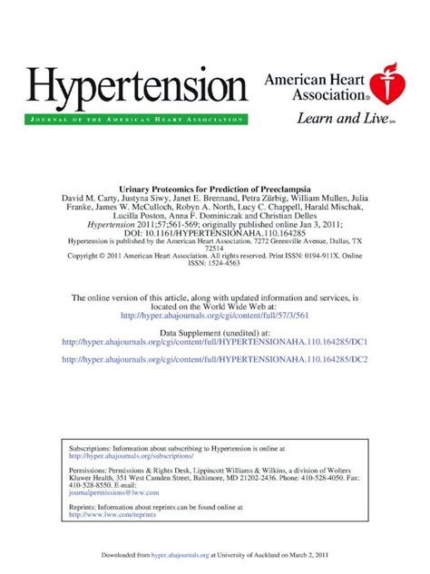 Pdf Urinary Proteomics For Prediction Of Preeclampsia Doi€10