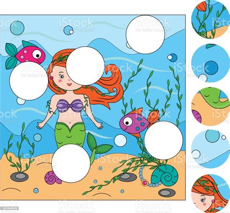 일치 어린이 교육 게임 조각을 일치 하 고 그림 퍼즐 아이 들 활동 여자 인어에 대한 스톡 벡터 아트 및 기타 이미지 여자 인어 퍼즐 2 3 살 Istock