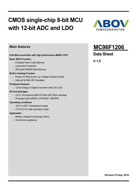 PDF CMOS Single Chip 8 Bit MCU With 12 Bit ADC And LDO MC96F1206 The MC96F1206 Is An