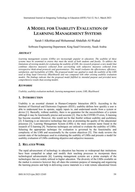 A Model For Usability Evaluation Of Learning Management Systems Pdf