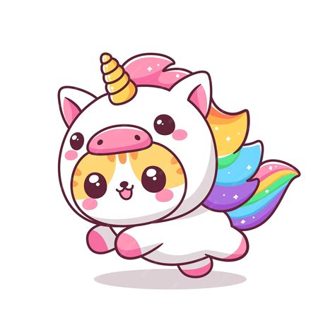 Premium Vector Cute Cat Unicorn Flying Kawaii Mascot Cartoon Illustration
