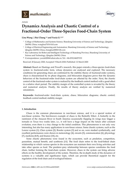 Pdf Dynamics Analysis And Chaotic Control Of A Fractional Order Three Species Food Chain System