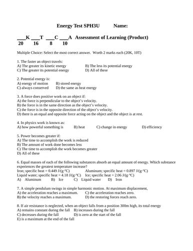 Full Year Test Package Grade 11 Physics Tests With Answers 19