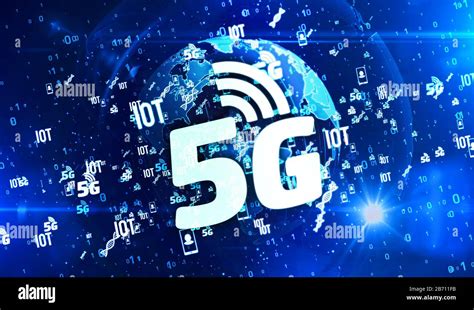 5g Mobile Communications Iot Data Transmission Digital Wireless Network Symbols On Digital