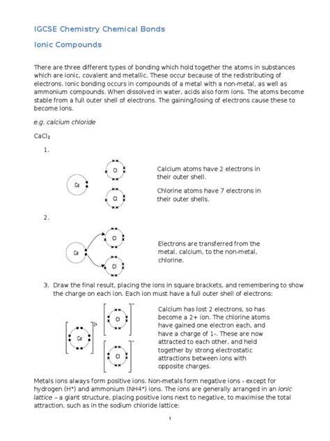 Igcse Chemistry Chemical Bonds Pdf Ion Ionic Bonding