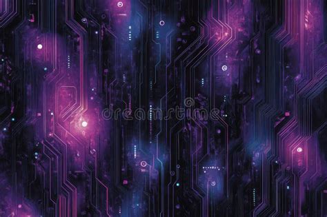 Futuristic Circuit Board Purple Neon Glow Tech Abstract Stock Illustration Illustration Of
