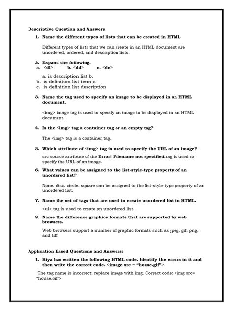 Chapter 5 Lists And Images In Html5 Question Answers Pdf Html