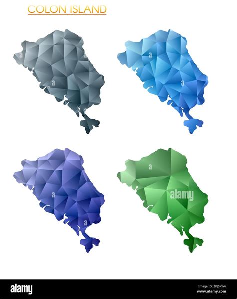 Set Of Vector Polygonal Maps Of Colon Island Bright Gradient Border Map In Low Poly Style Stock