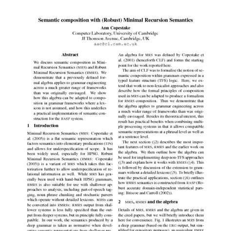 Semantic Composition With Robust Minimal Recursion Semantics Acl Anthology