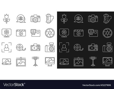 Set Line Photo Retouching Camera Camera Shutter Vector Image