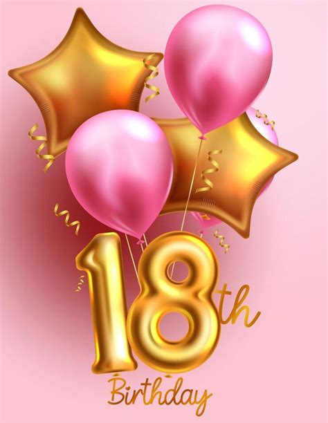 Birthday 18th Balloon Vector Poster Design Happy 18 Birthday With Gold