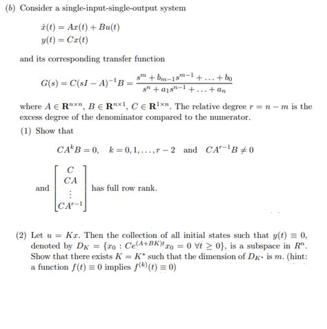 B Consider A Single Input Single Output System F T Chegg