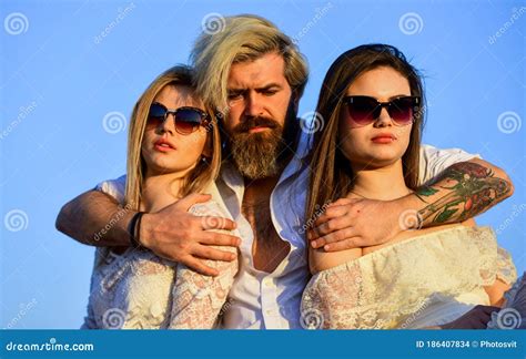 Summer Holidays Relations Friendship Romance Threesome Concept In Love With Both Friends At