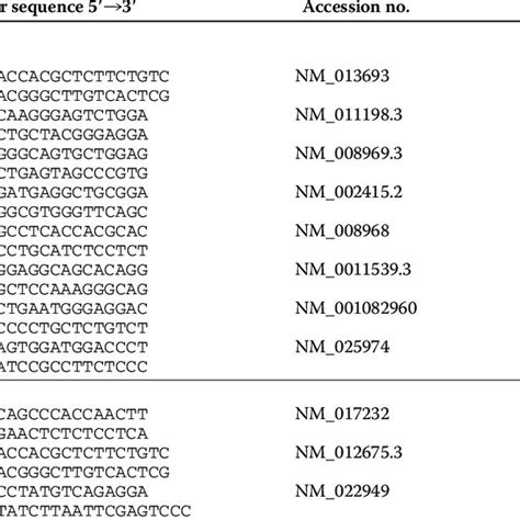 list of primer sequences for mouse and rat pcr f means forward and r download table