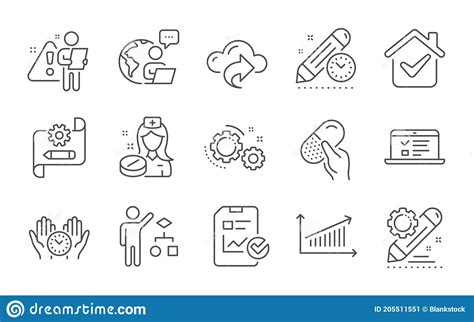 Web Lectures Gears And Capsule Pill Icons Set Cloud Share Algorithm And Safe Time Signs