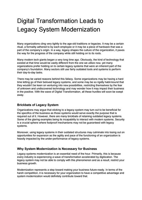 Digital Transformation Leads To Legacy System Modernization Digital Transformation Legacy