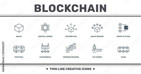 Blockchain Set Icons Collection Includes Simple Elements Such As Block Central Ledger
