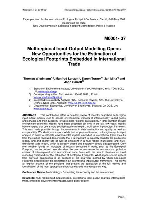 Pdf Multiregional Input Output Modelling Opens New Opportunities For The Estimation Of