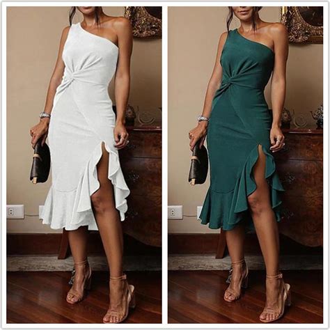 Best Summer Lady One Shoulder Ruffle Dress Robe Femme Sex Bodycon Dress