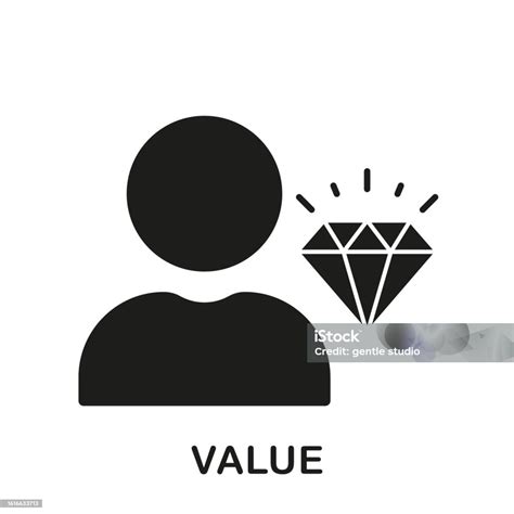 직원 가치 실루엣 아이콘입니다 다이아몬드 글리프 픽토그램을 가진 남자 비즈니스 원칙 사람은 직장에서 핵심 가치입니다 기업 이데올로기 상징 격리된 벡터 그림 납에 대한 스톡