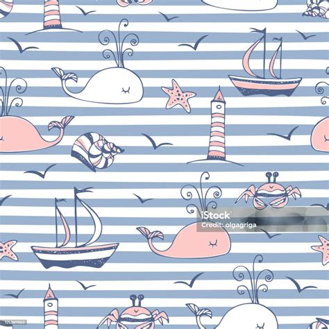 해양 테마 스트라이프 백그라운드 블루의 매끄러운 패턴 벡터 개념에 대한 스톡 벡터 아트 및 기타 이미지 개념 개념과 주제 게 Istock