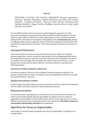 UNIT I NOTES UNIT I INTRODUCTION Origins And Challenges Of NLP