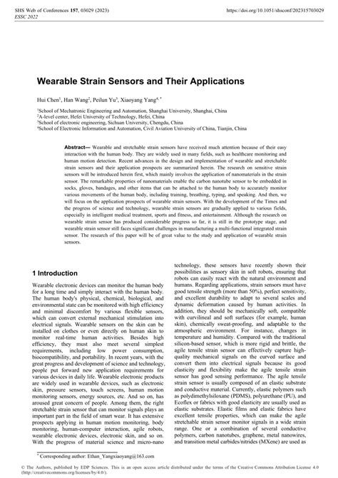 Pdf Wearable Strain Sensors And Their Applications