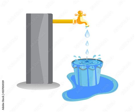 wastage of water theme wastage of water from running tap as bucket is overflow with the water