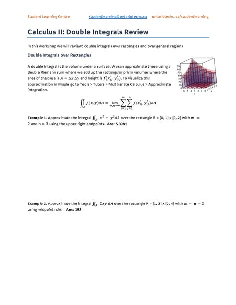 Double Integrals Review W Calculus II Double Integrals Review In