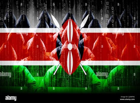 anonymous hooded hackers flag of kenya binary code cyber attack