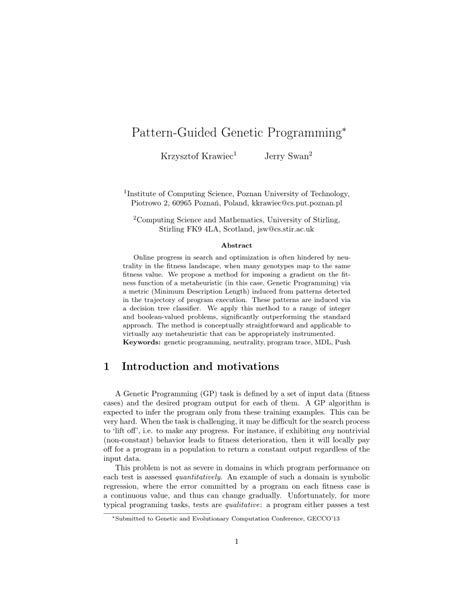 Pdf Pattern Guided Genetic Programming