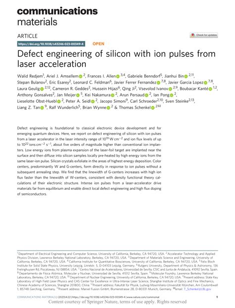 Pdf Defect Engineering Of Silicon With Ion Pulses From Laser Acceleration