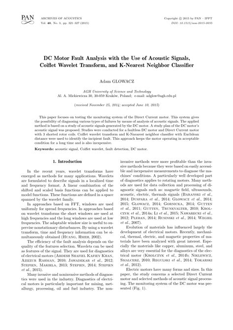 Pdf Dc Motor Fault Analysis With The Use Of Acoustic Signals Coiflet