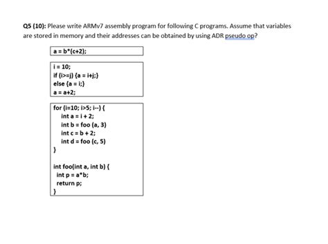 Solved Q5 10 Please Write ARMv7 Assembly Program For Chegg